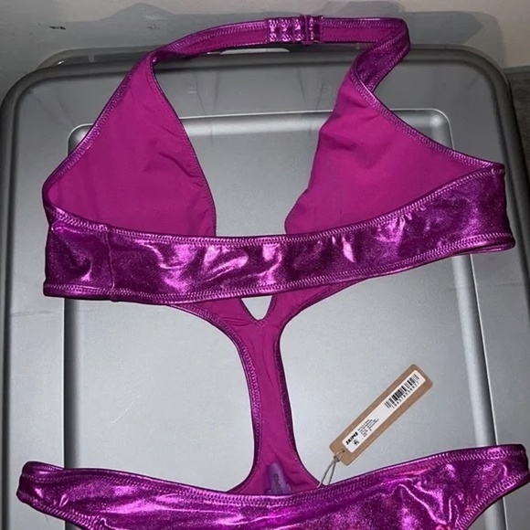 SKIMS | Swim | Nwt Skims Metallic Swim Halter Monokini Dragon Fruit ...